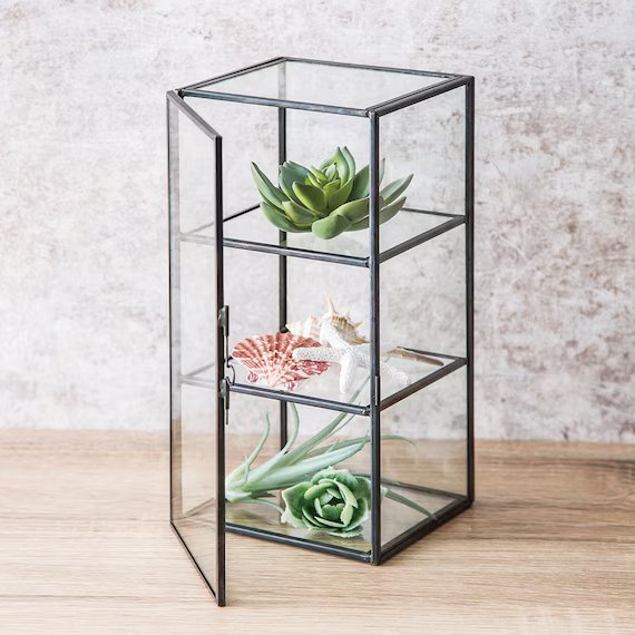 3TIER GLASS DISPLAY BOX W/BLACK FRAME W11D11H24